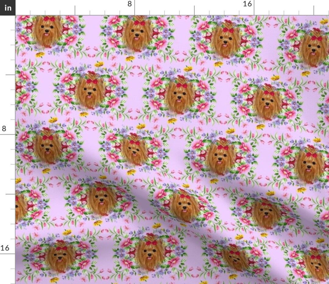 Yorkies and Flowers Fabric Summer Yorkie by Barbyyy Floral Pet-friendly ...