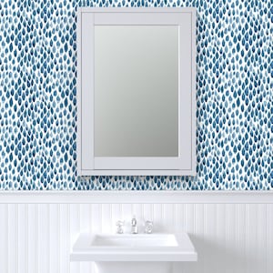 Indigo Wallpaper Rain Drops Watercolor by Paperbrush Blue - Etsy