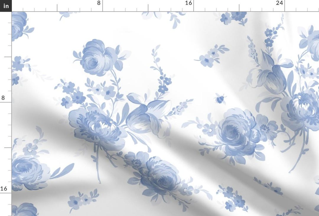 Cottagecore Fabric - Faded Blue Roses by Lilyoake - Grandmillennial ...