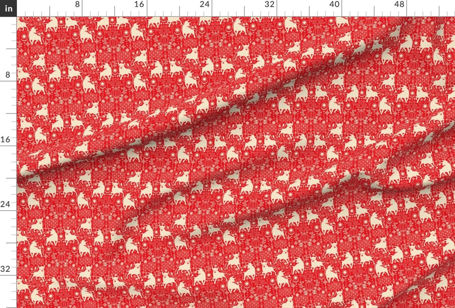 Lucky Oxen Fabric - Ox Deco Ornamental Red by Famenxt - 2021 Lunar New ...