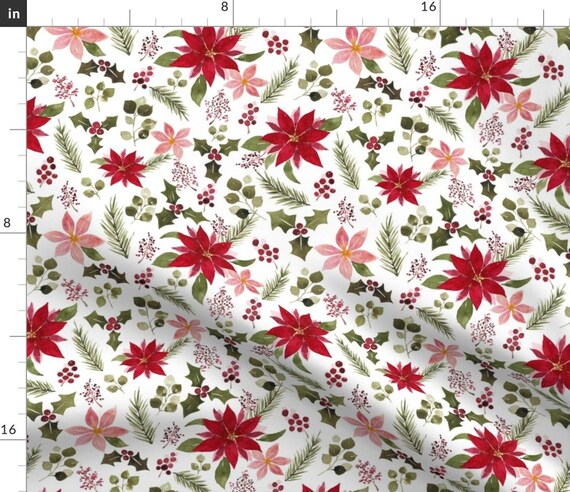 Poinsettia Fabric Poinsettia By Mintpeony Poinsettia Red | Etsy