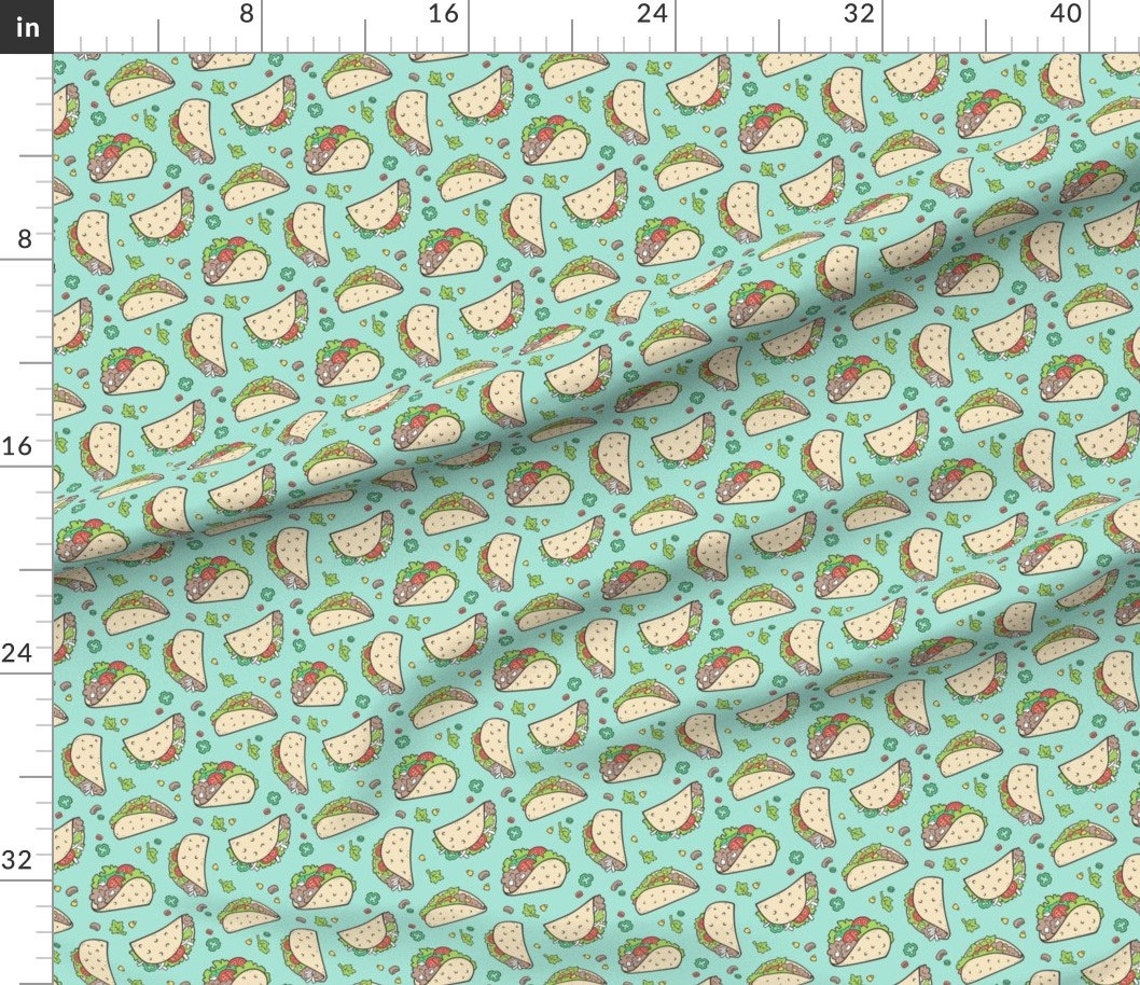 Tacos Fabric Tacos Food on Mint Green by Caja Design Tacos - Etsy