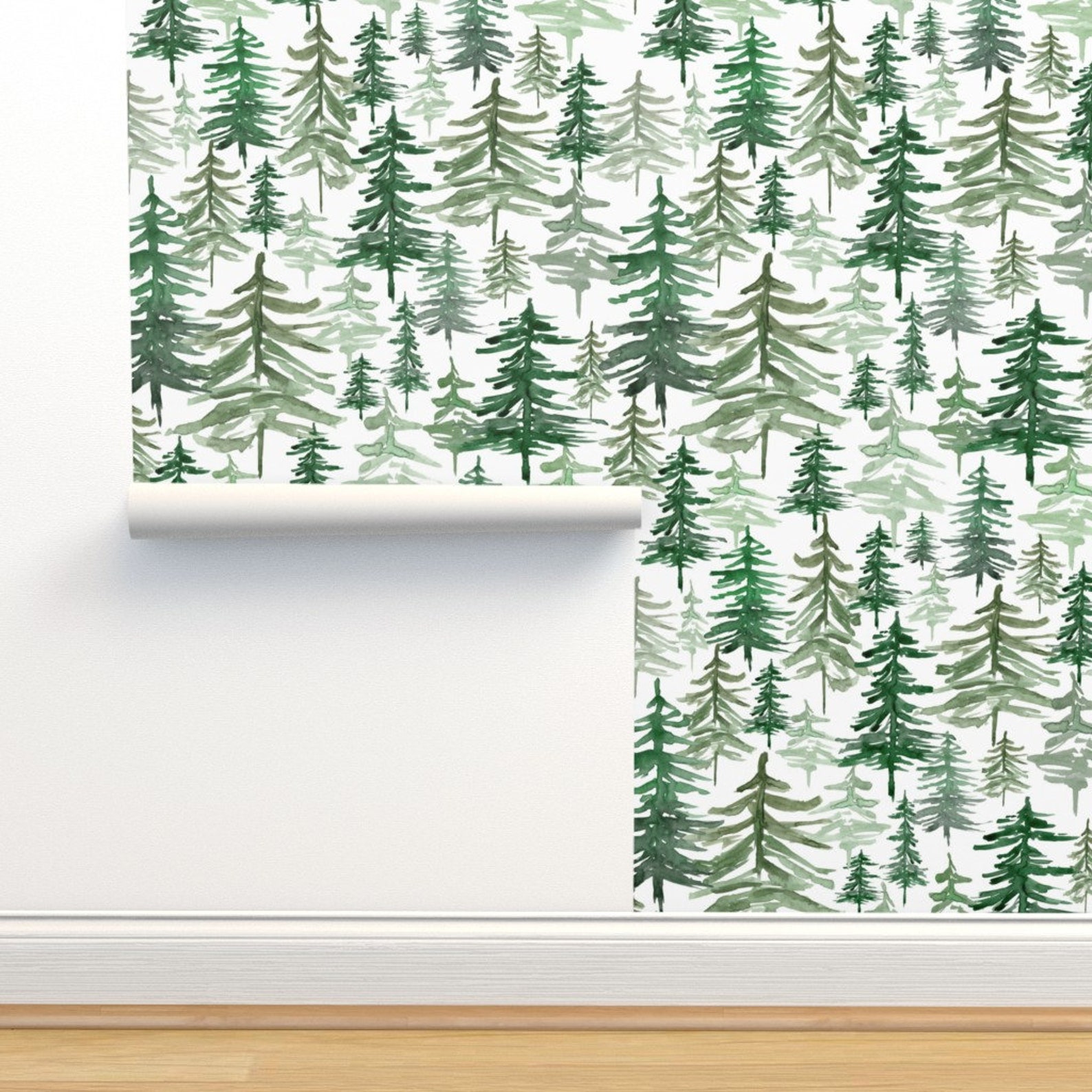 Woodland Pines Wallpaper Rustic Forest Trees White by - Etsy