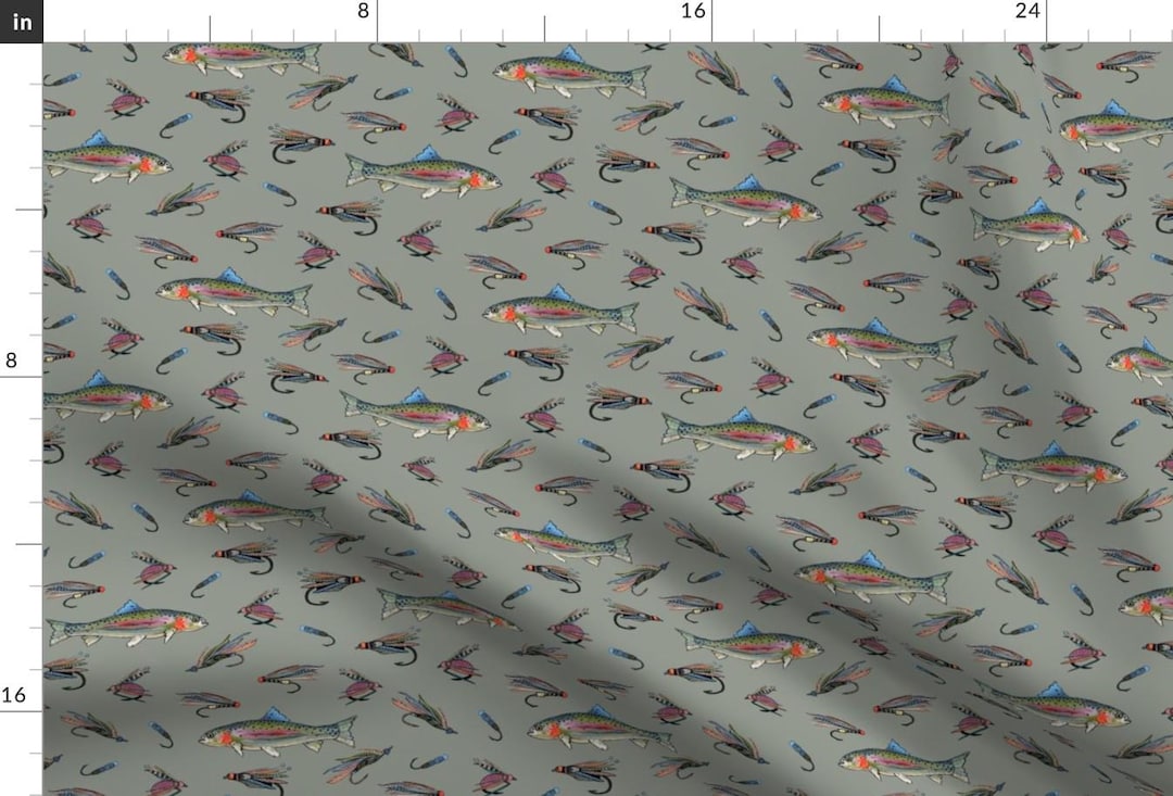 Fly Fishing Fabric - Fly Fishing by Clairekalinadesigns - Sage Green ...