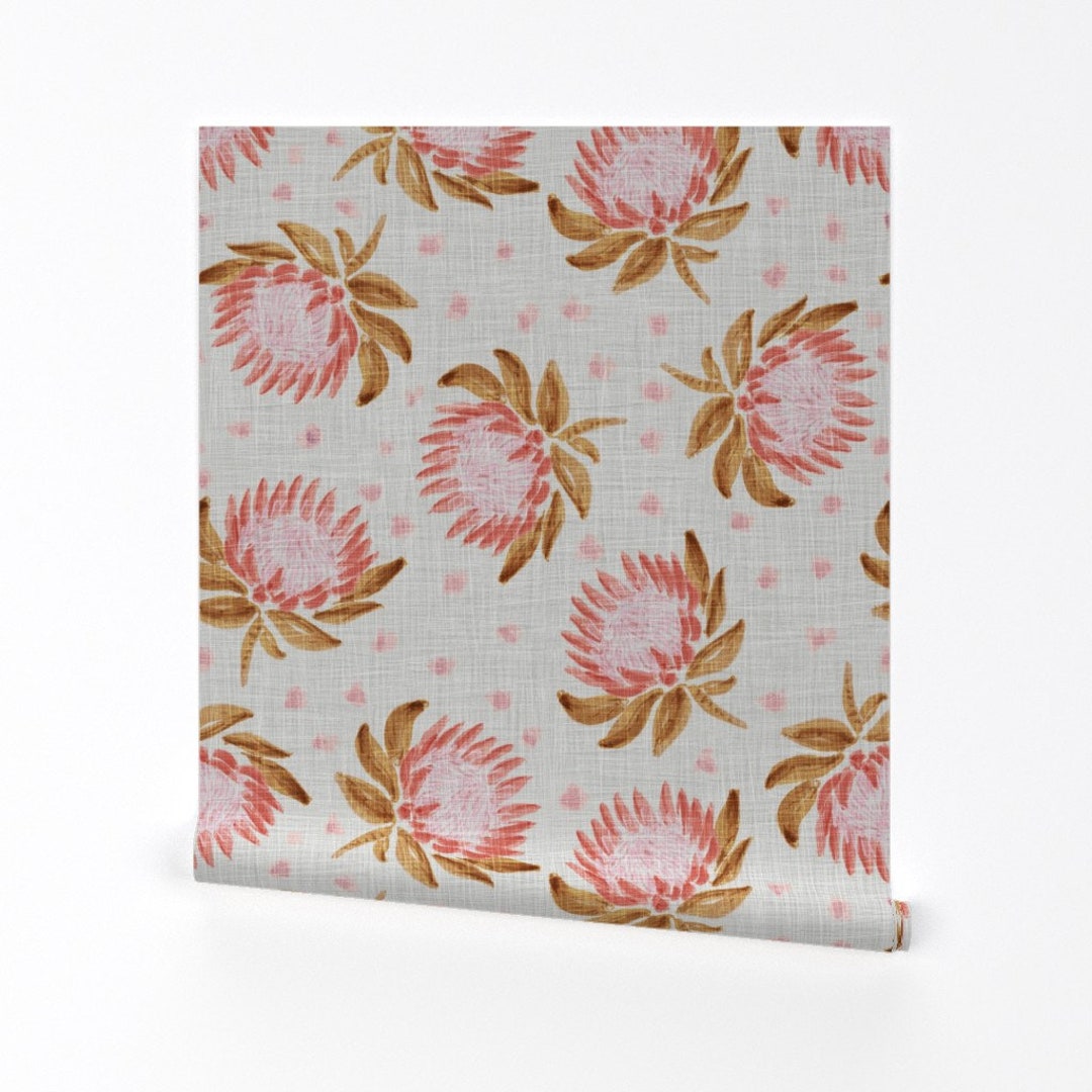 King Protea Fabric African King Protea by Helenpdesigns Gray Pink ...