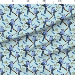 Blue Jay Fabric Blue Jays on Aqua by Shellypenko Watercolor Bird ...