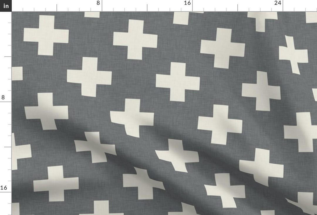 Plus Sign Fabric - Plus One Linen White Fabric by Holli Zollinger ...
