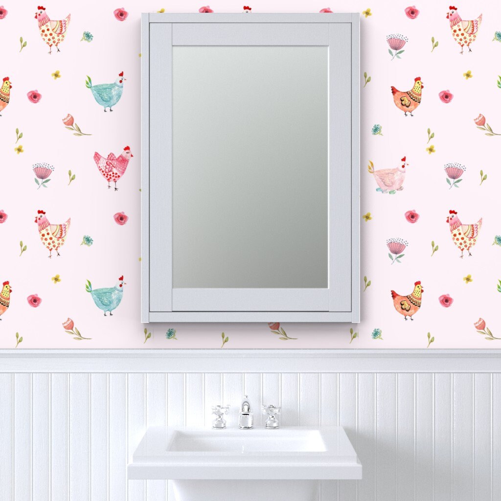 Chicken Wallpaper Polka Girls Pink by Shopcabin Pink | Etsy