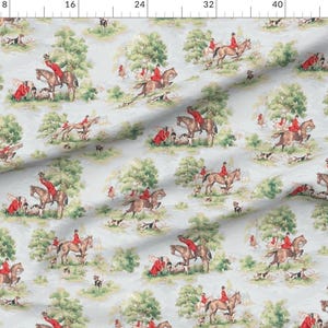 Watercolor Hunt Fabric - Horse Toile by Ponymacaroni - Blue Horses ...