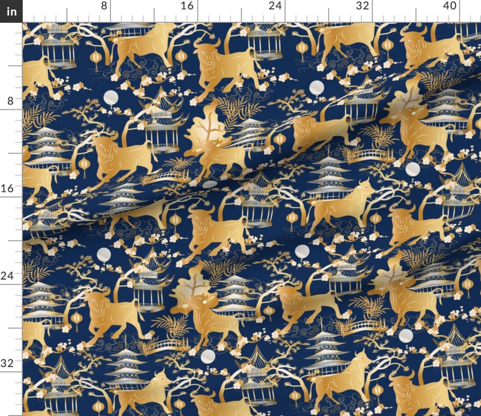 Year of the Ox Toile Chinoiserie Fabric Large by - Etsy