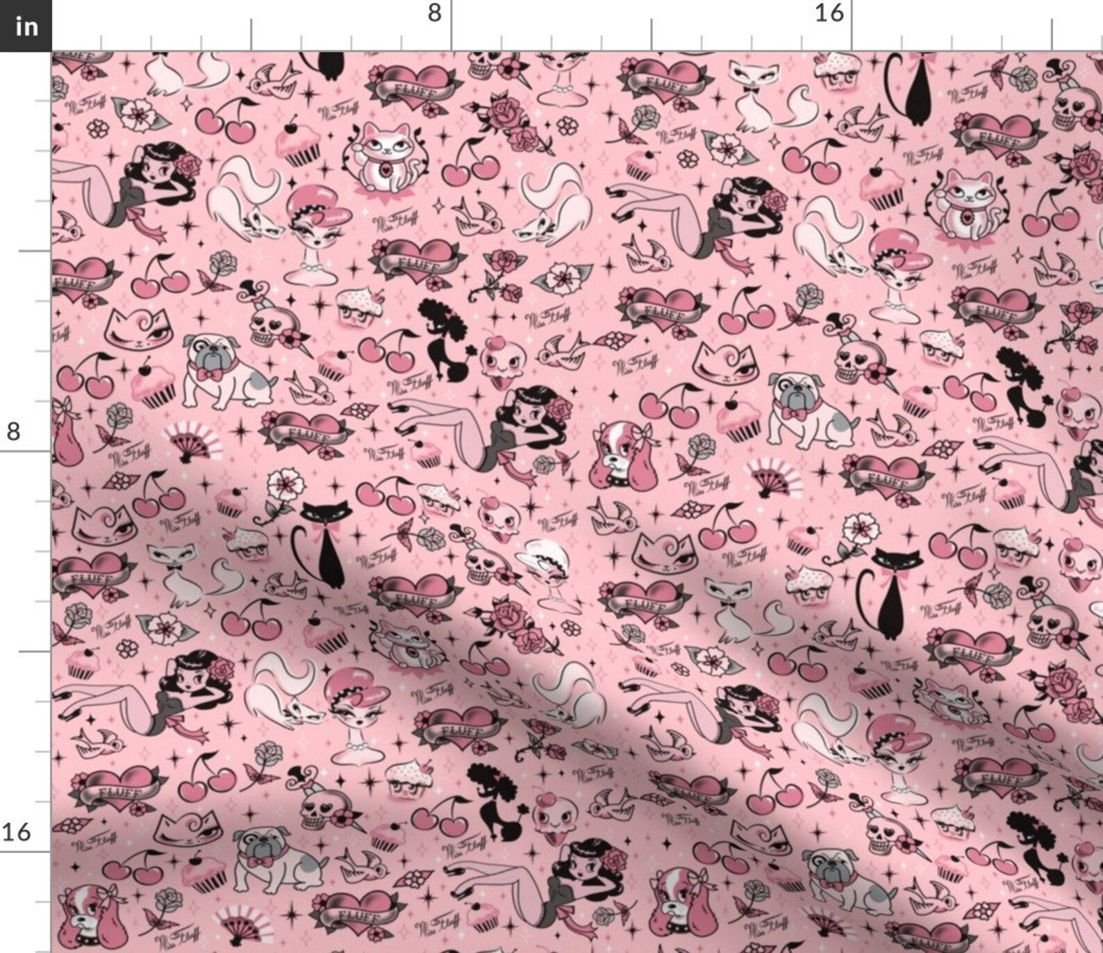 Fluff Fabric Miss Fluff Classic Pattern on Pink by Miss | Etsy