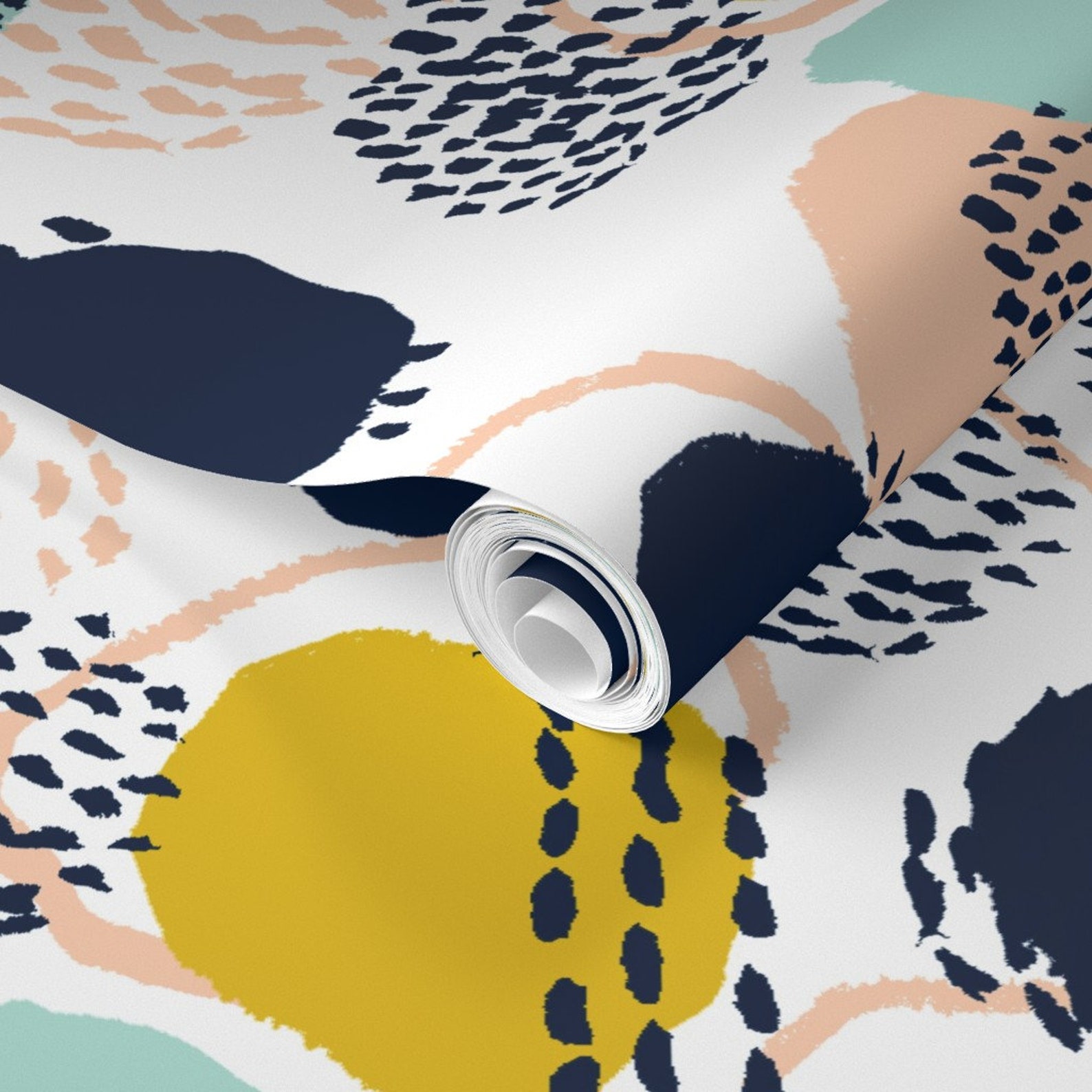 Mod Dot Wallpaper Abstract Painted Dotsfabric by - Etsy