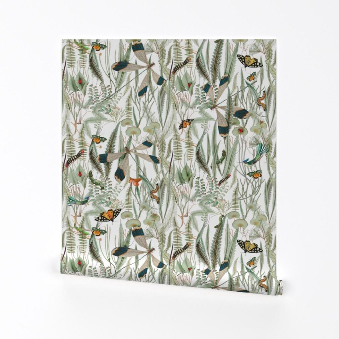 Woodland Removable Peel and Stick Wallpaper - Butterfly Dragonfly Bugs ...