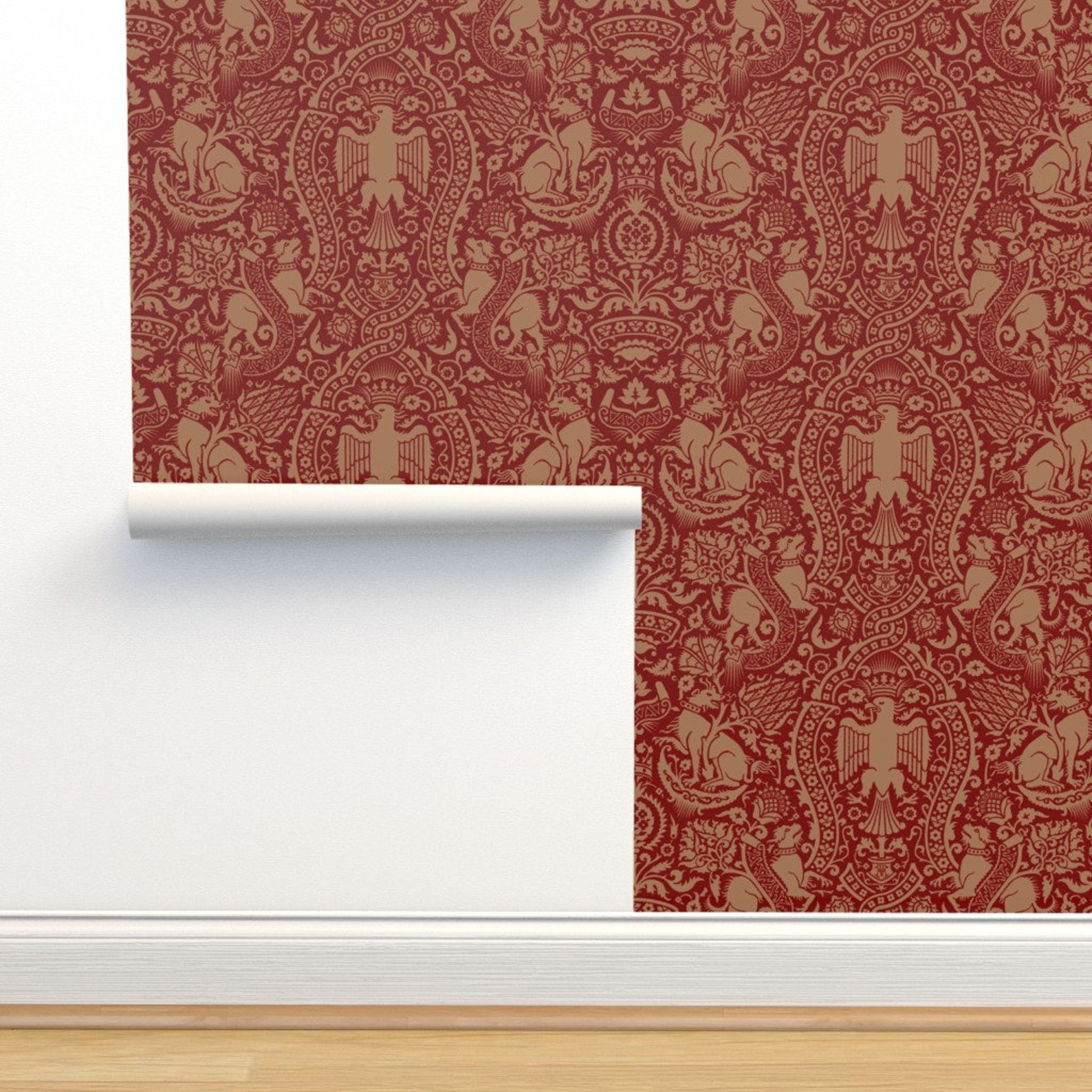 Damask Wallpaper Damask by Muhlenkott Damask Maroon Gold - Etsy