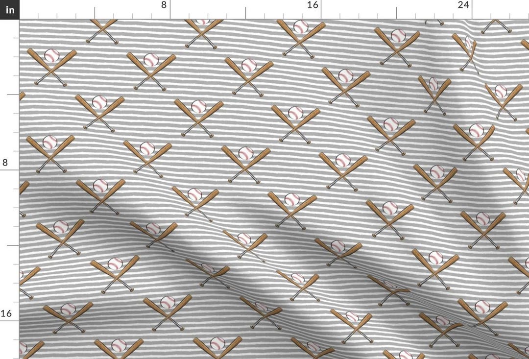 Baseball Fabric - Baseball Bats on Stripes (grey) by Littlearrowdesign ...