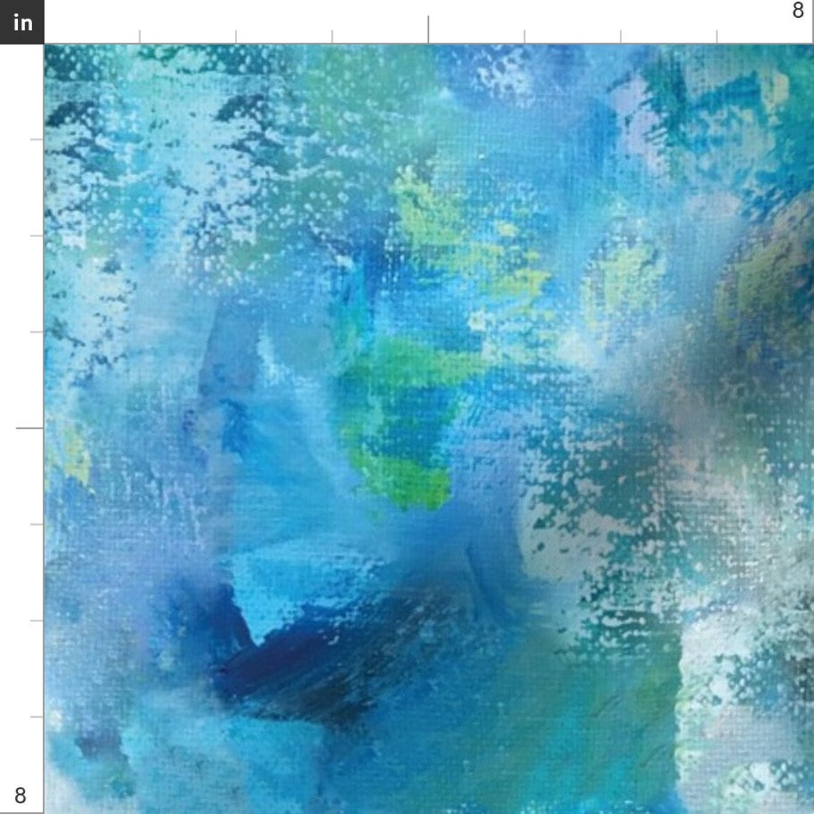 Abstract Blue Watercolor Green Pattern Fabric Blue Abstract - Etsy