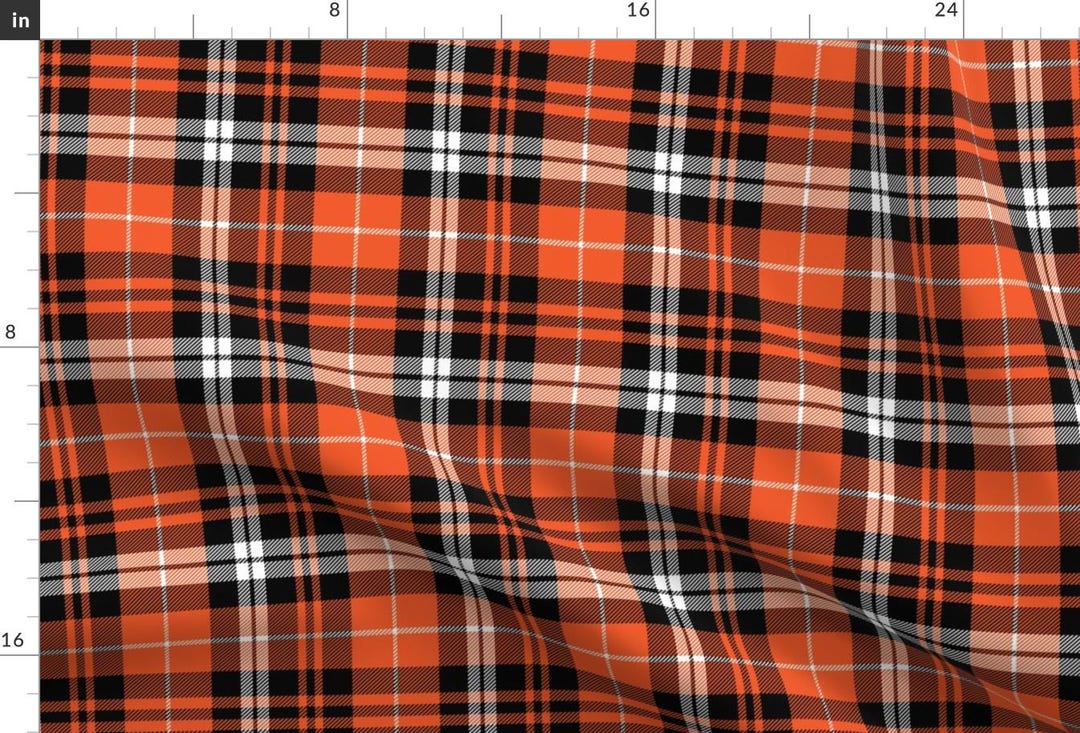 Orange Plaid Fabric - Pumpkin Fall Plaid Orange,black,white by ...