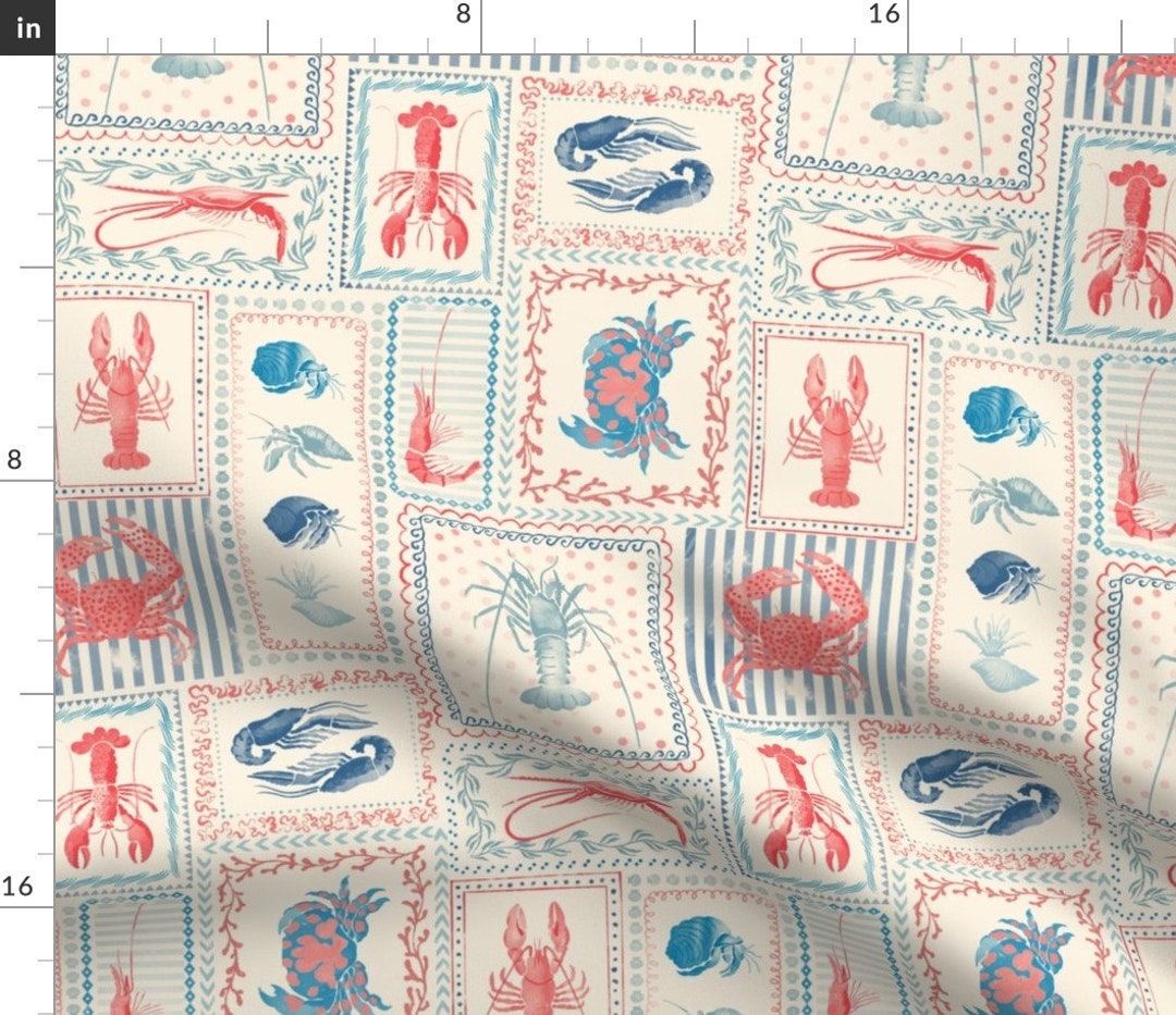 Coastal Patchwork Apparel Fabric Crustaceans by House_of_haricot Cream ...