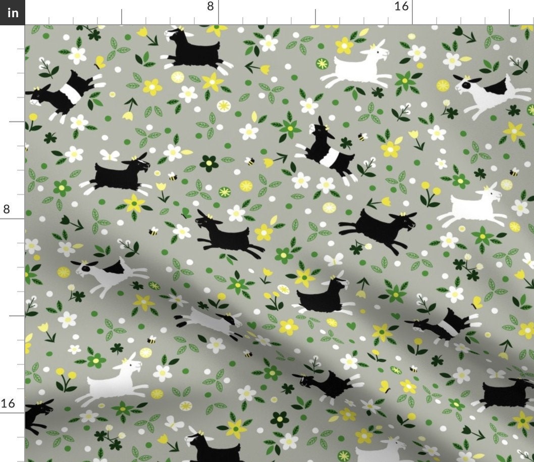 Goat Fabric Frolic by Lellobird Goat Farm Yellow Green - Etsy