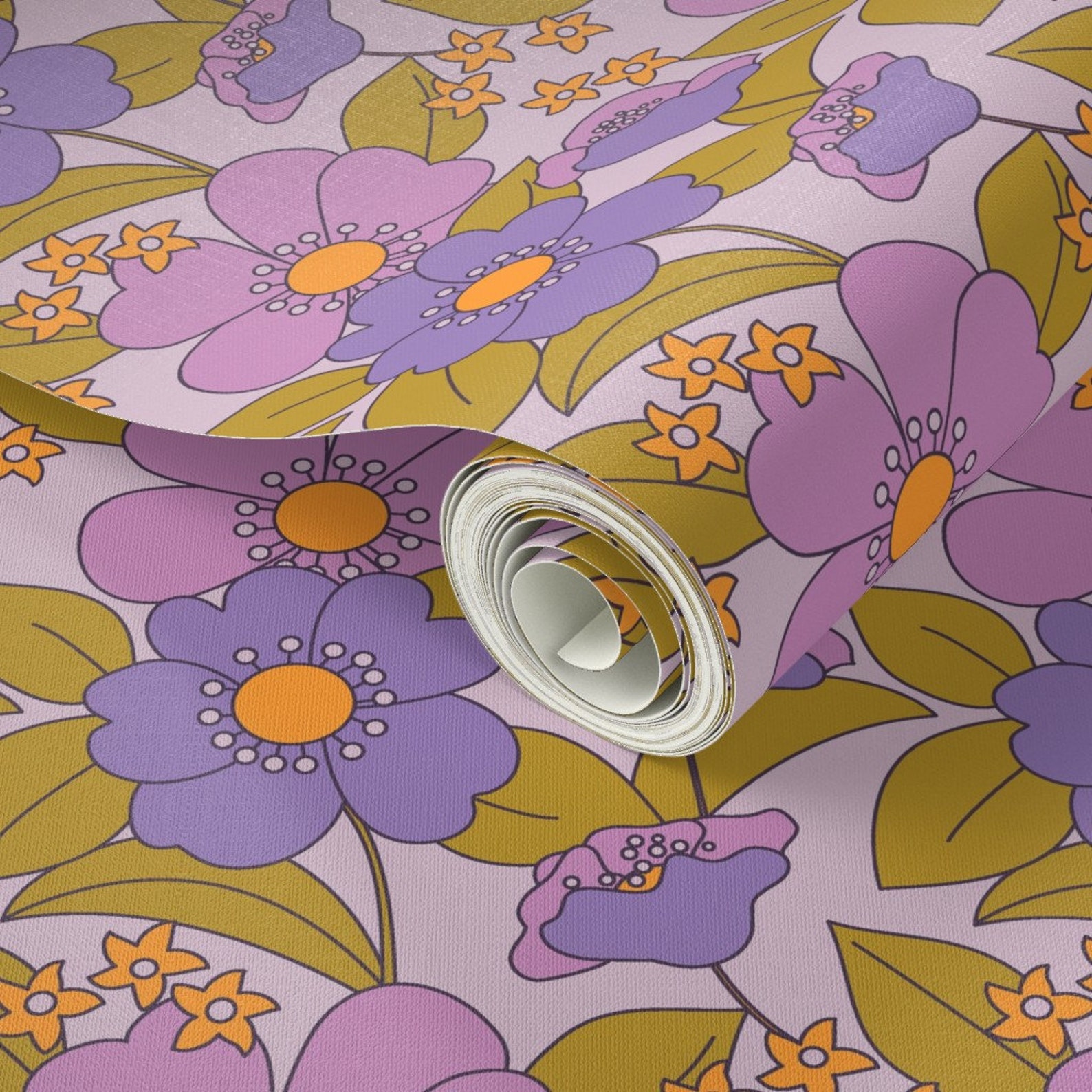 70s Wallpaper Big Floral 70s by Morecandyshop Mauve Purple - Etsy