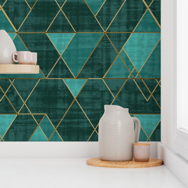 Mod Triangle Wallpaper Mod Triangles Emerald Teal by Crystal - Etsy