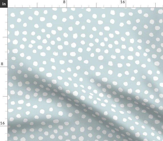 White Dots on Blue Fabric Soft Blue Dots Spots Painted Dot - Etsy