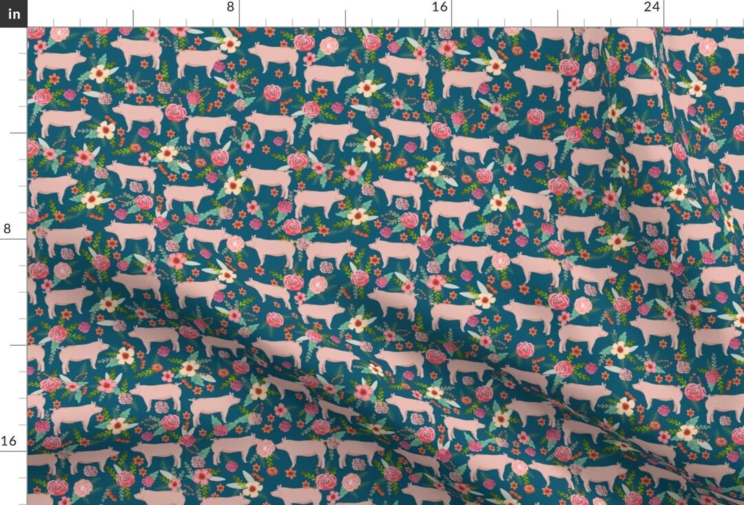 Pig Fabric - Pigs and Florals Farmyard Animals Farm by Petfriendly ...