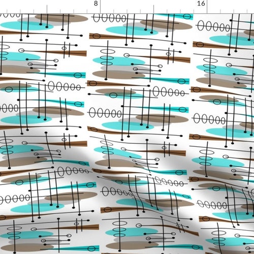 50s Fabric Mid-century Modern Grid Stars teal by - Etsy