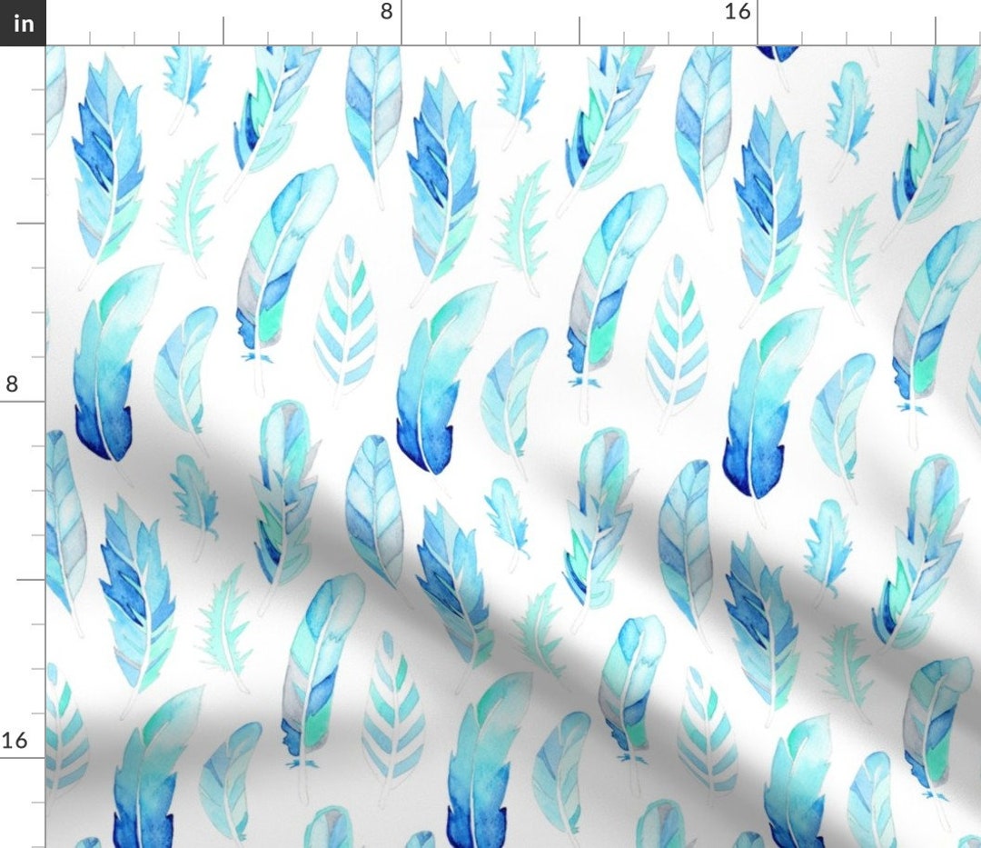 Blue Boho Feather Fabric Blue Feathers by Emmaallardsmith - Etsy