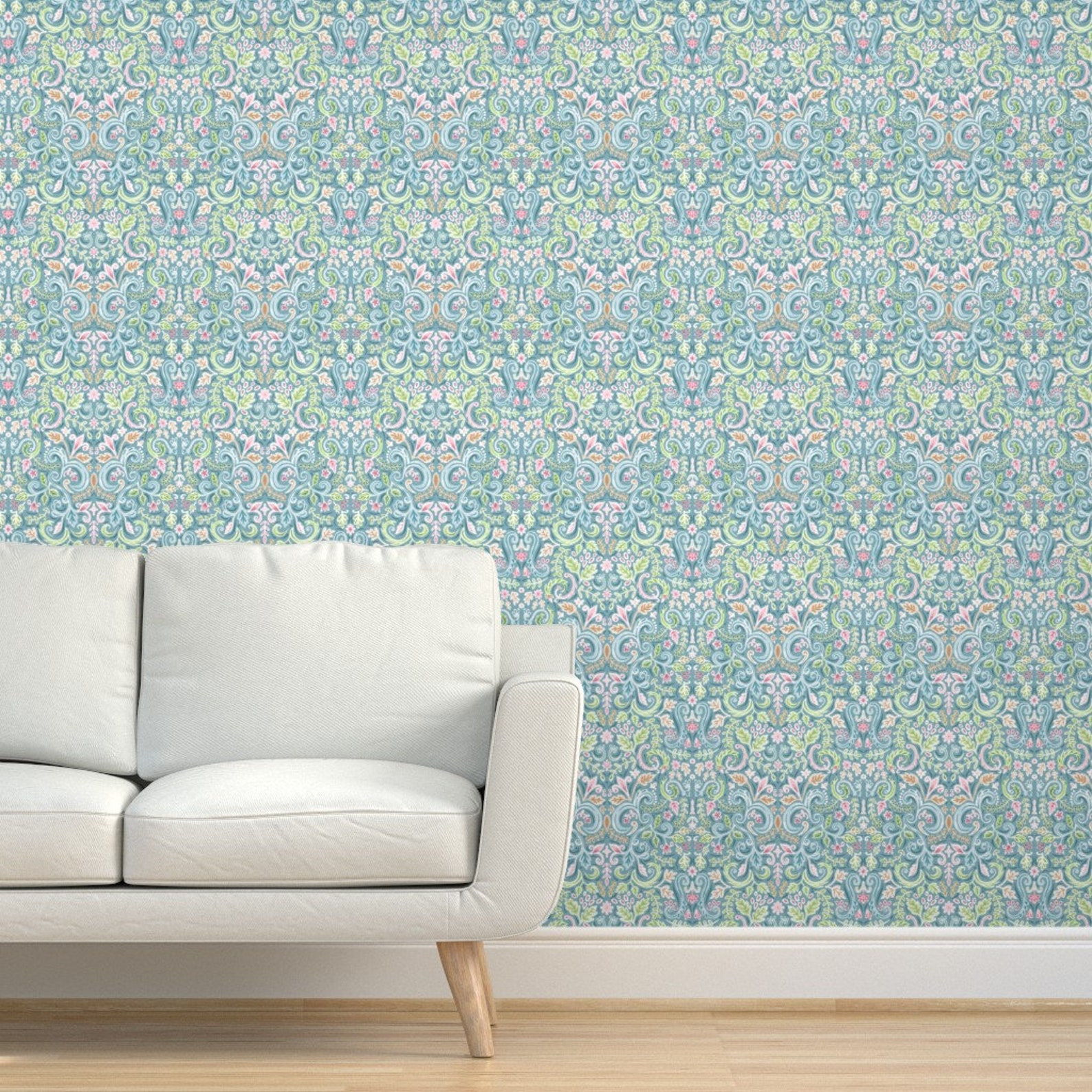 Pretty Blue Rococo Wallpaper Softly Goes Rococo by | Etsy