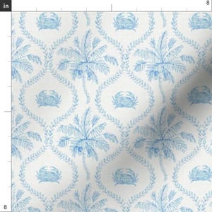 Azure Apparel Fabric - Tropical Palms and Crabs by Kittenlane - Crab ...