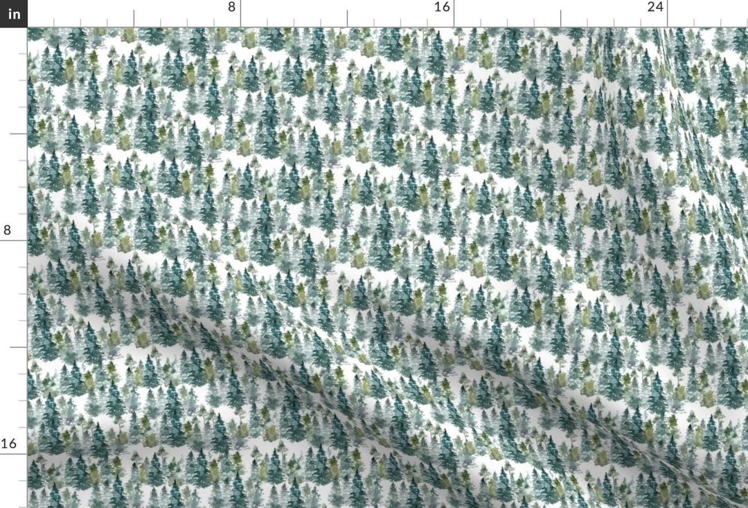 Forest Fabric - Tiny Woodland Trees - White by Shopcabin - Trees Forest ...