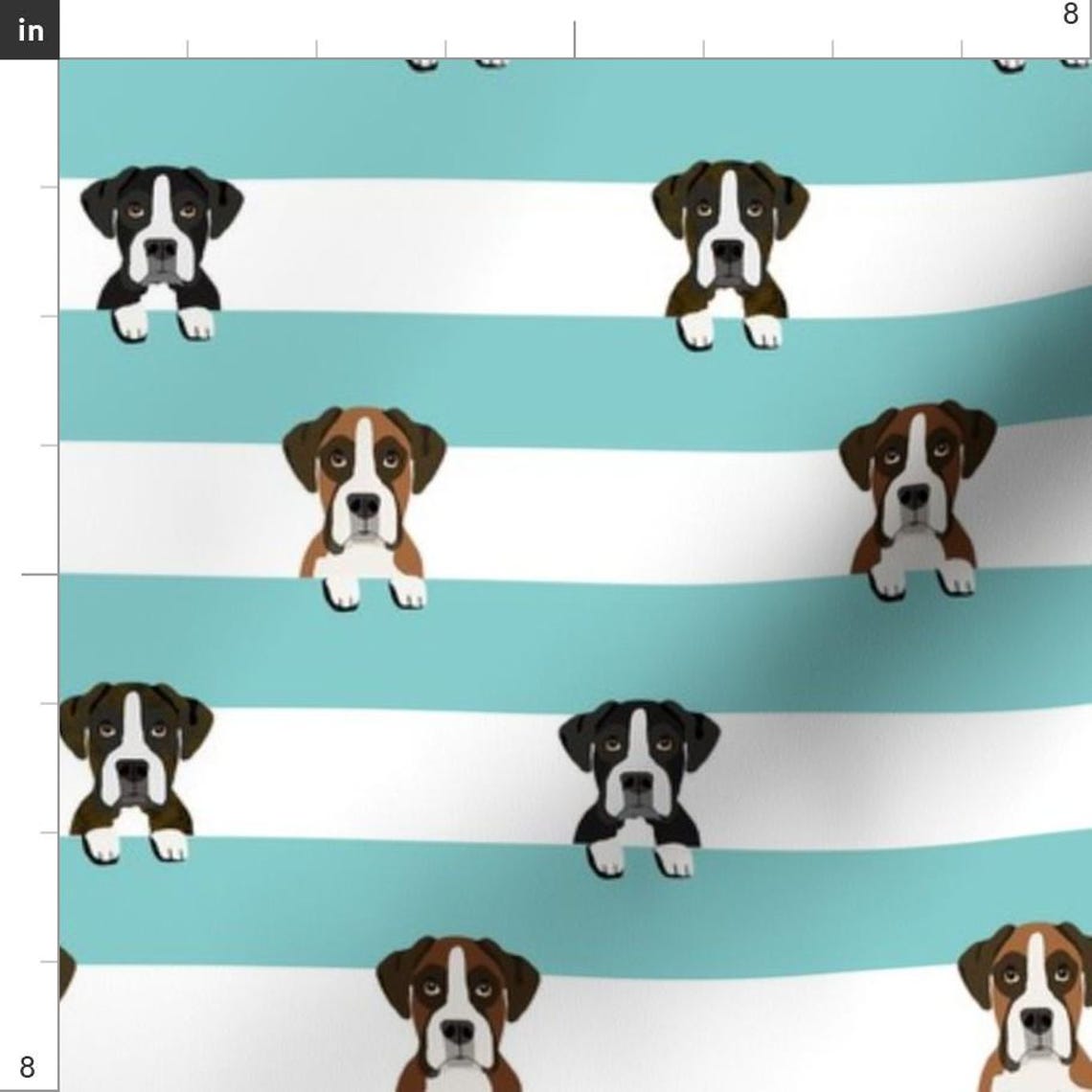 Boxer Fabric - Boxer Stripes Dog Fabric Blue by Petfriendly - Boxer Dog ...