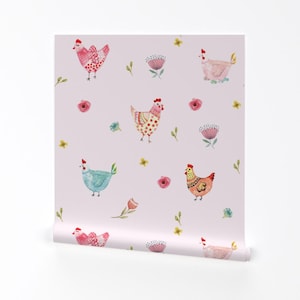 Chicken Wallpaper - Polka Girls - Pink by Shopcabin - Pink Hens Chicken ...