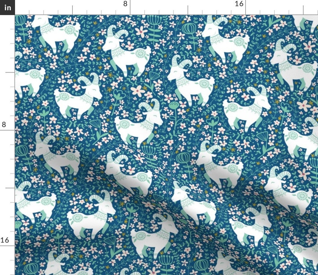 Blue Goat Floral Design Fabric Totes My Scandinavian Goats - Etsy
