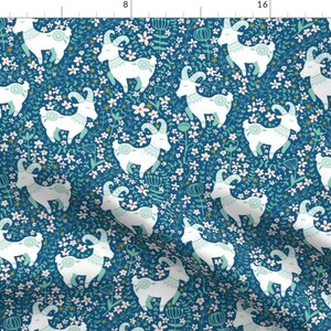 Blue Goat Floral Design Fabric Totes My Scandinavian Goats - Etsy