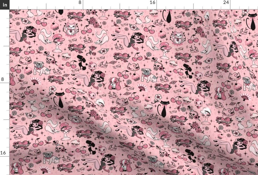 Fluff Fabric - Miss Fluff Classic Pattern on Pink by Miss Fluff - Fluff ...