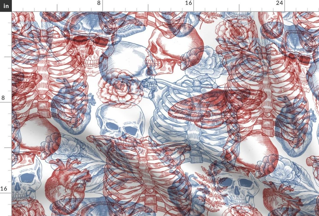 Human Anatomy Red and Blue Fabric - Anatomy X-ray Pattern by Adehoidar ...