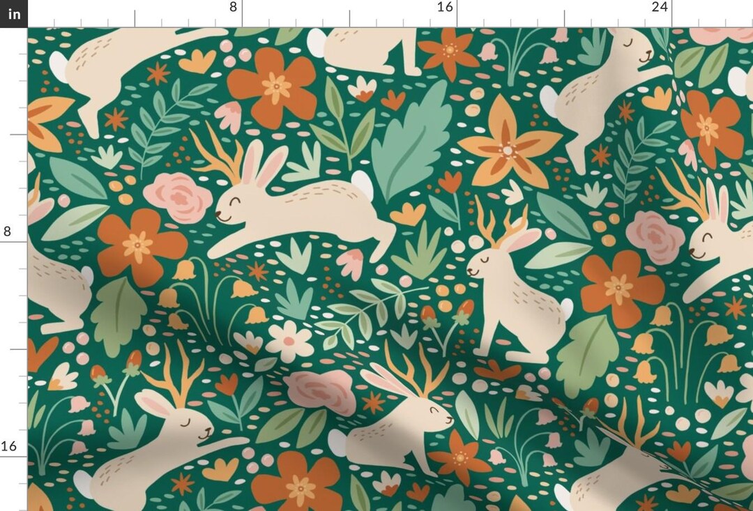 Fairy Tale Fabric - Jackalope in Spring by Latheandquill - Fairytale ...