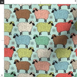 Rainbow Sheep Fabric - Sheep in the Field by Laura Mooney - Sheep Farm ...