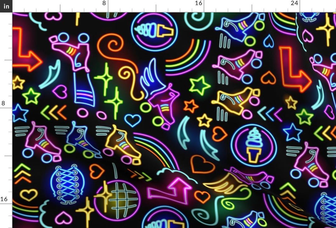 80 S Neon Lights Retro Fabric Neon Sign Roller Skate Groovy by Miyatake ...
