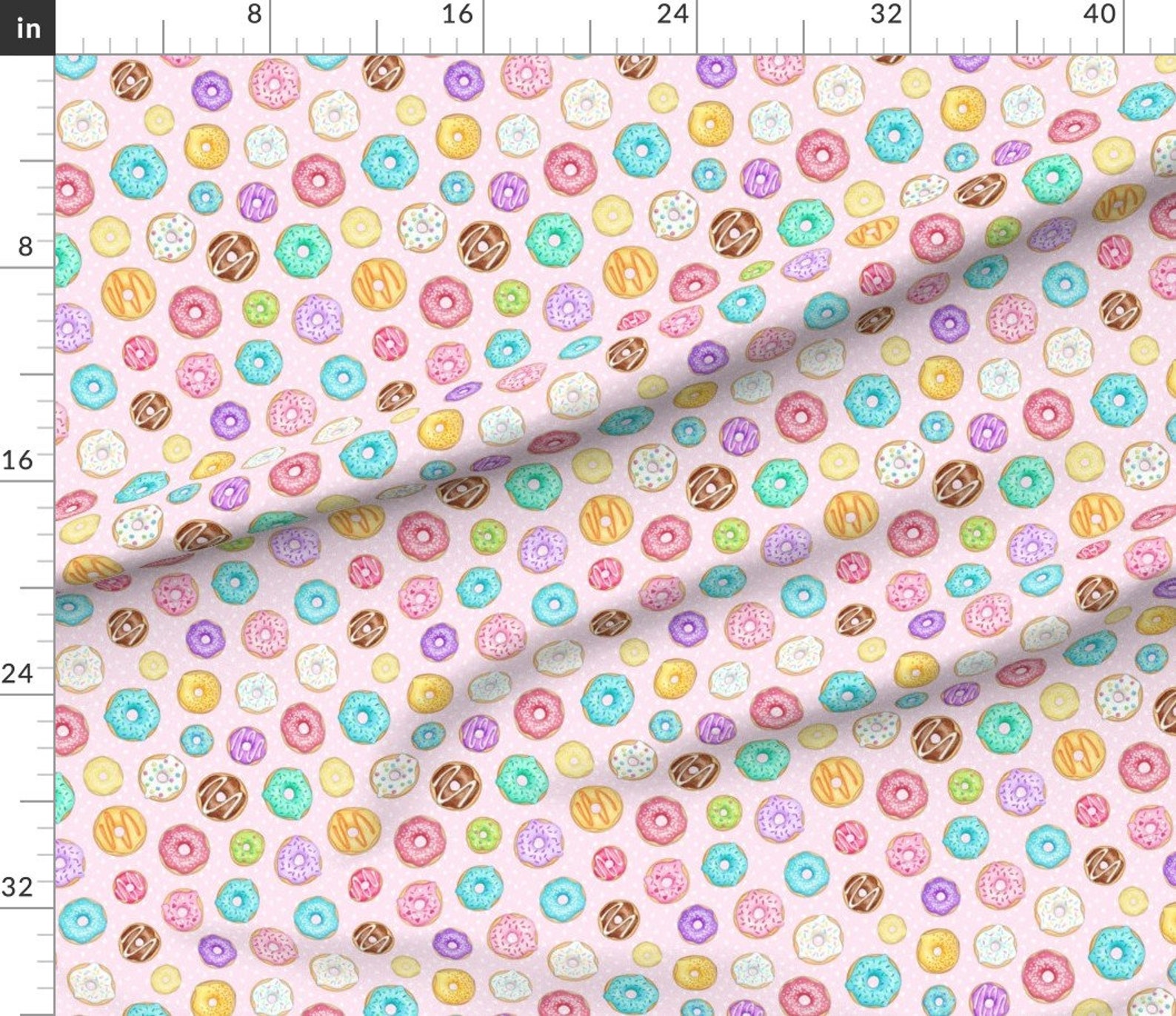 Donuts Fabric Scattered Rainbow Donuts on Pale Pink Spotty - Etsy