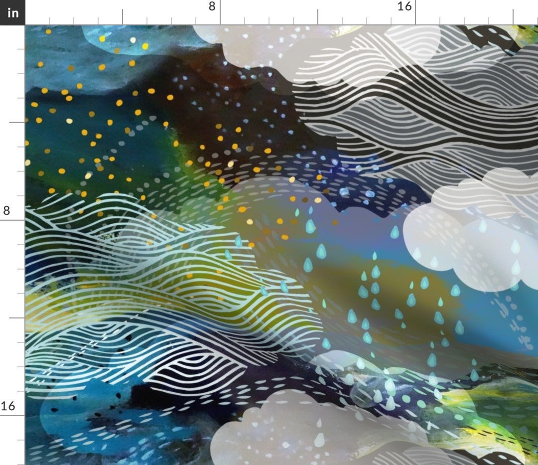 April Showers Abstract Illustration Fabric the Sea and the Sky by ...