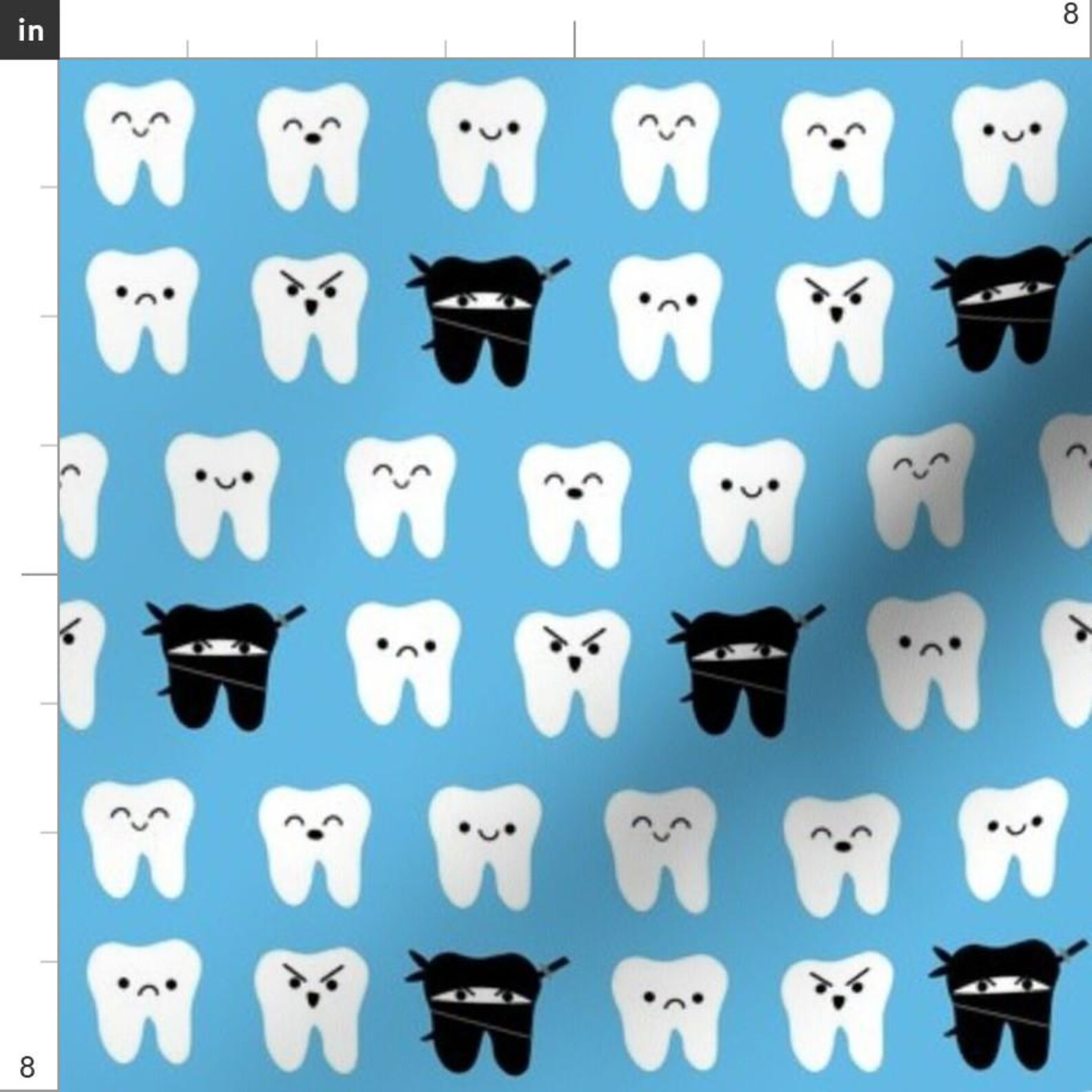 Teeth Fabric - Way of the Ninja Tooth Blue by Clayvision - Cute Kawaii ...