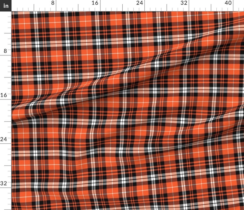 Orange Plaid Fabric Pumpkin Fall Plaid OrangeBlackWhite By | Etsy