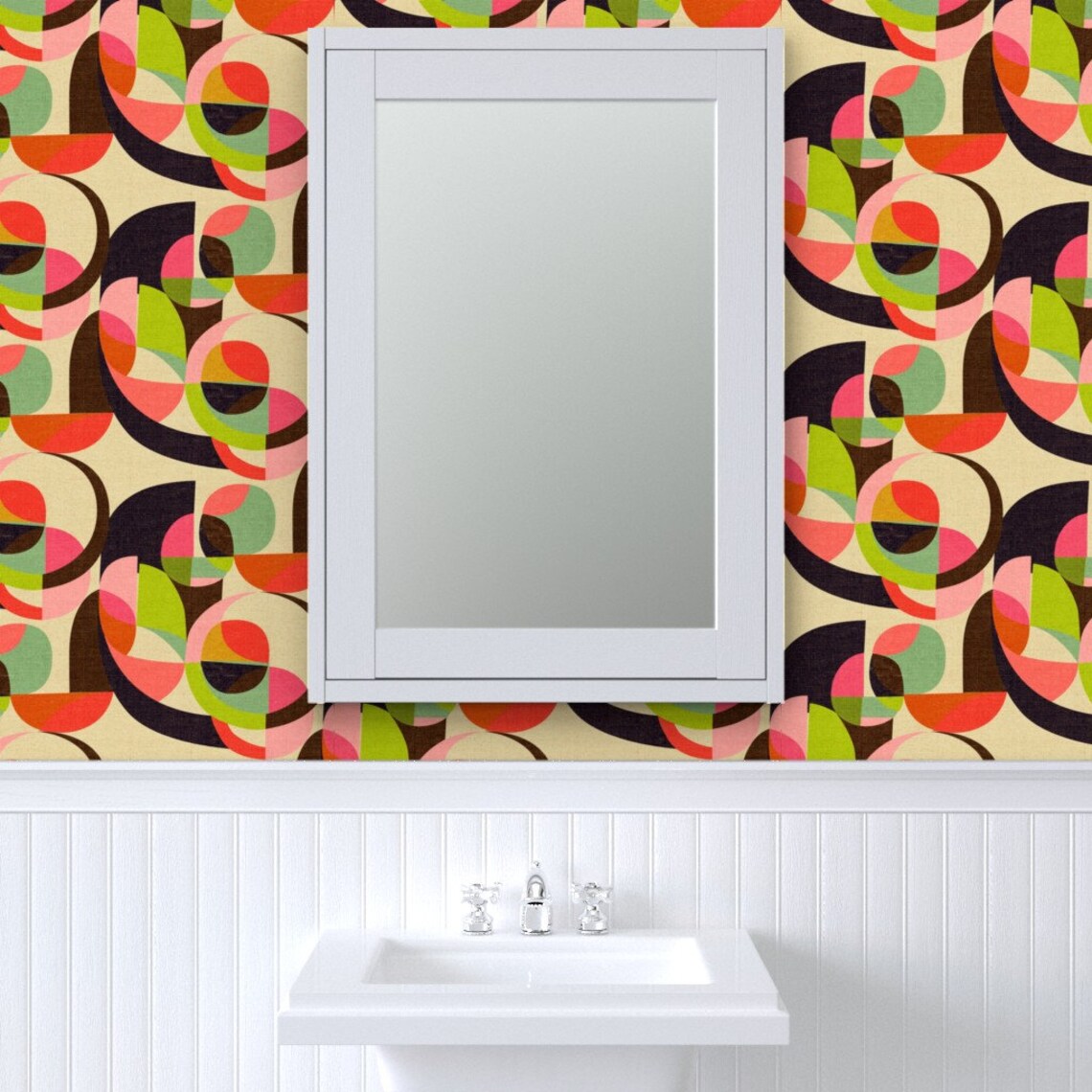 Mid Century Wallpaper Modern Circles by Ceciliamok Pink | Etsy