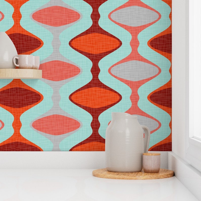 Geometric Wallpaper orange Blue by Fernlesliestudio Ogee - Etsy