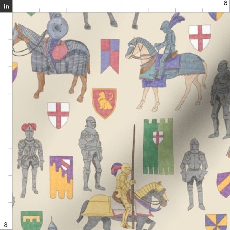 Medieval Knights Fabric Watercolor Knights on Beige by - Etsy