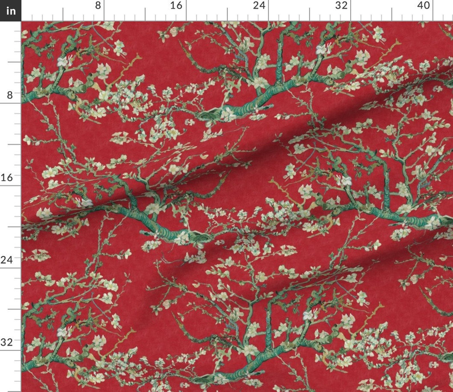 Red Branches Fabric Almond Blossoms Mural by - Etsy