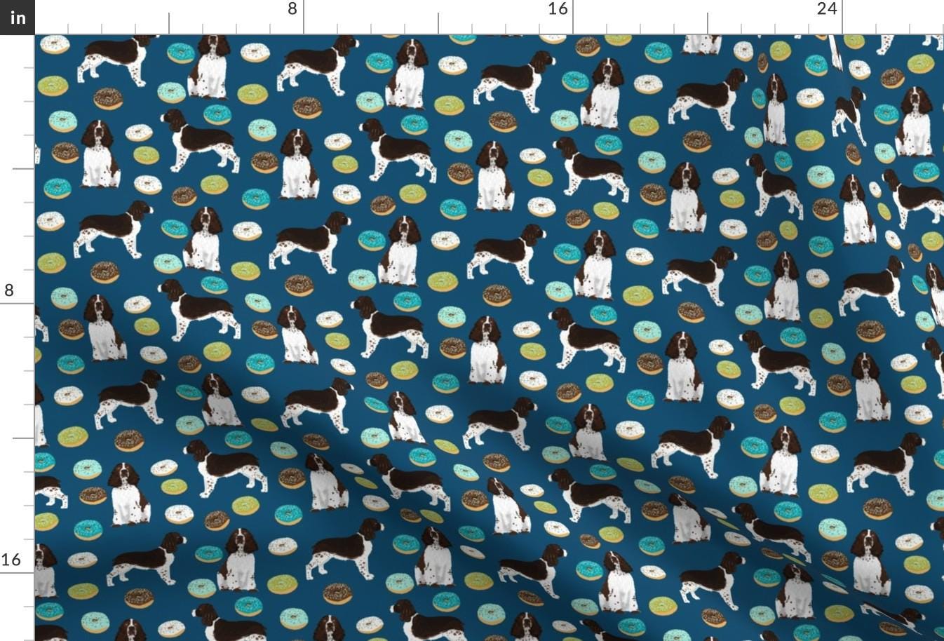 English Springer Spaniel Fabric - Donuts Navy Design Springer Spaniel ...
